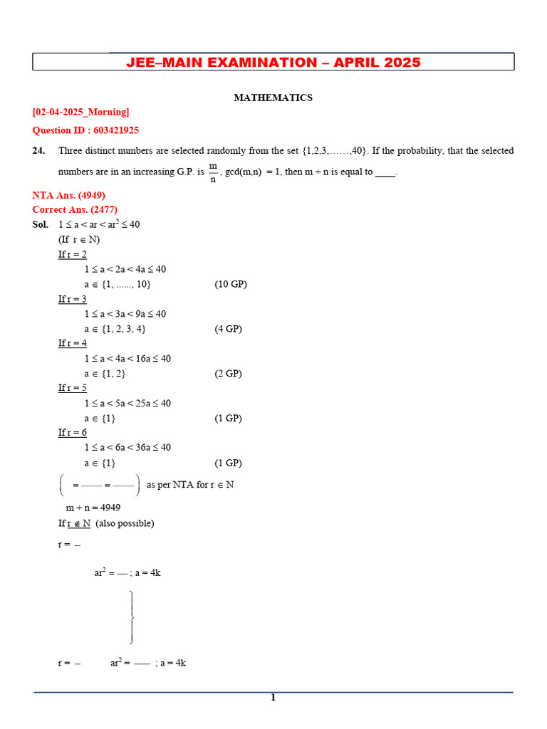 Mathematics Question Variations April 2025 | PDF | Mathematics