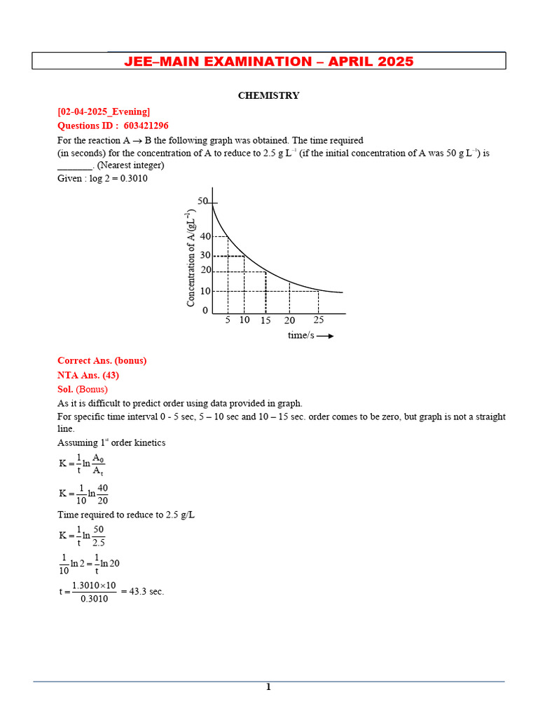 Chemistry Question Variation JEE Main April 2025-2 | PDF | Applied And ...