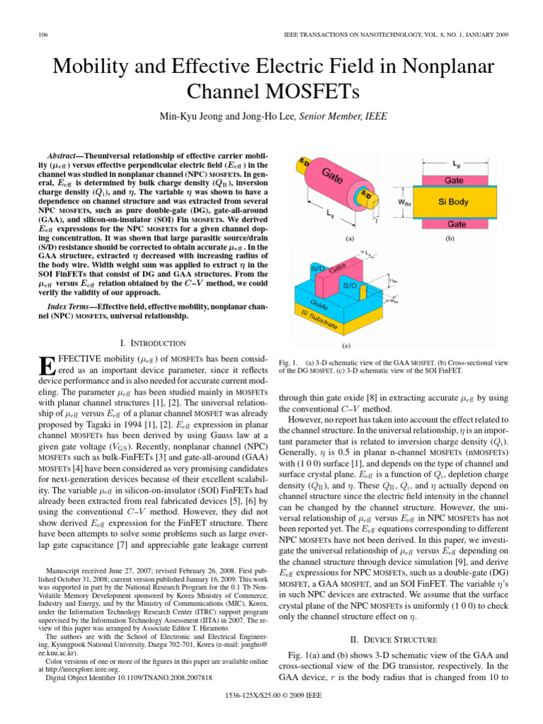 Mobility and Effective Electric Field in Nonplanar Channel MOSFETs | PDF | Mosfet | Field Effect ...