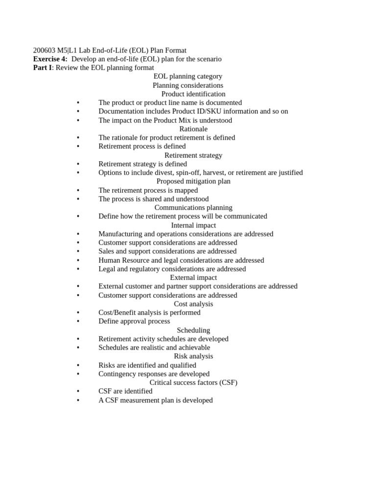 End-of-Life Plan Template and Guide | PDF | Risk Management | Risk