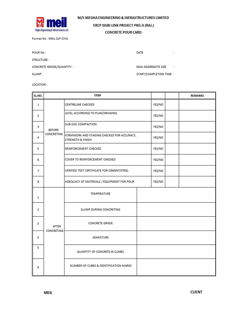 Pour Card of Concrete | PDF