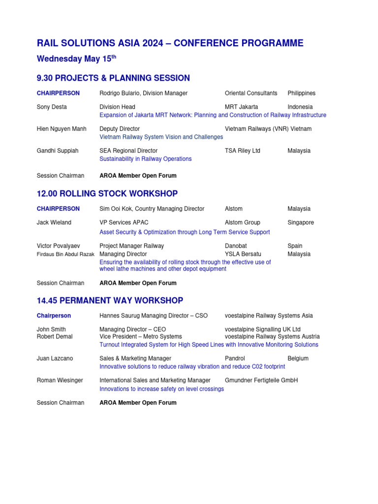 Rail Solutions Asia 2024 Conference Agenda | PDF | Rail Transport ...