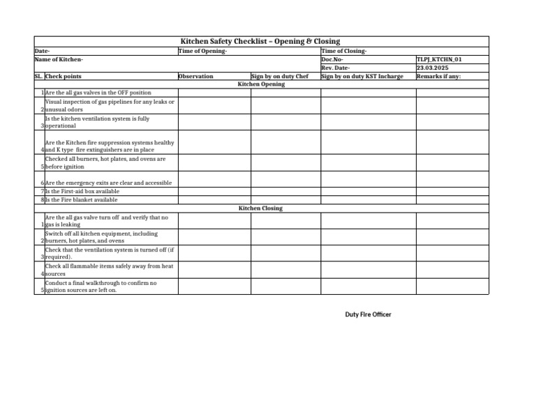 Kitchen Daily Inspection Checklist | PDF