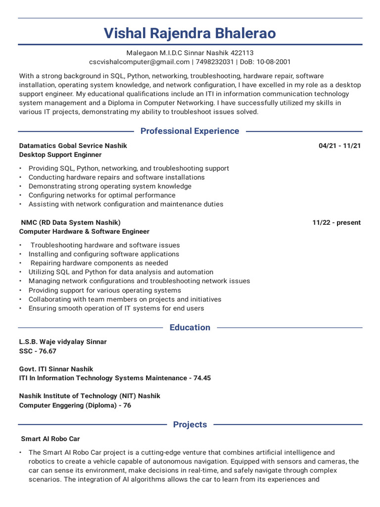 Vishal Rajendra Bhalerao - Resume | PDF | Artificial Intelligence ...