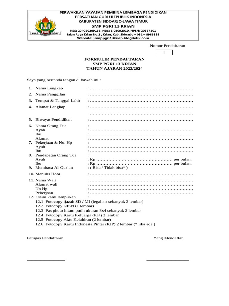 Formulir Pendaftaran PPDB | PDF