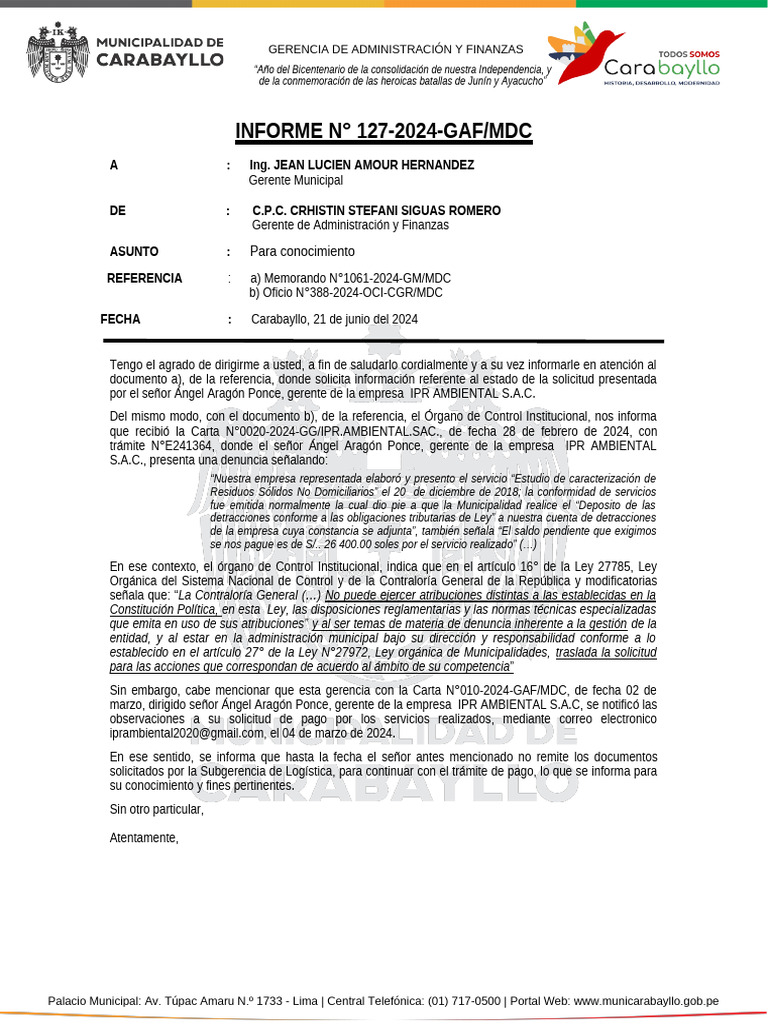 127 - Informe A GM - para Conocimiento | PDF | Gobierno
