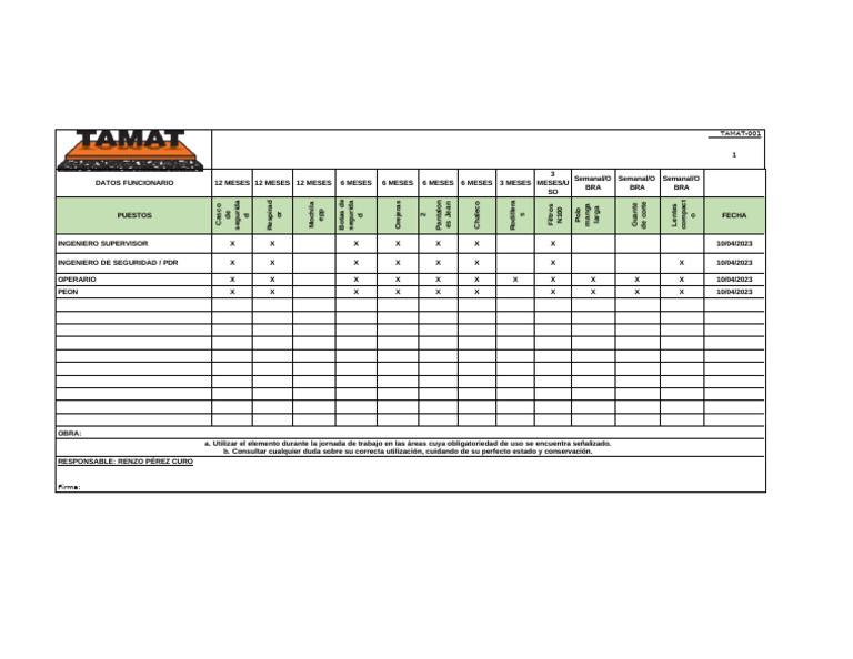 Control Epp Por Puestos | PDF