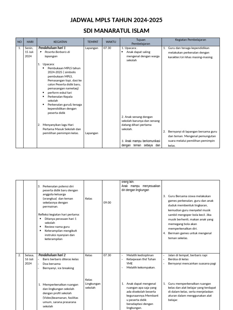 JADWAL MPLS TAHUN 2024 Reta | PDF