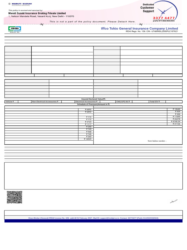 Policy_SWIFT_DZIRE_N0006935630 | PDF | Deductible | Insurance