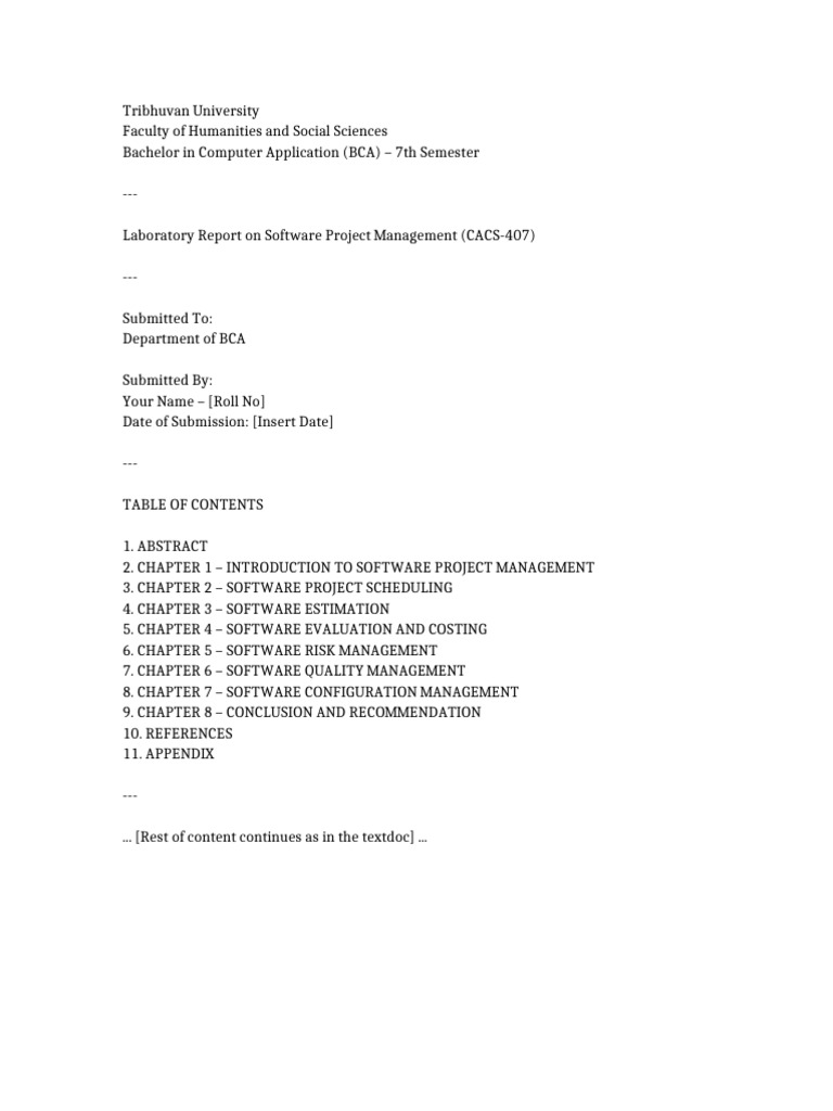 BCA 7th Semester Software Project Management Report | PDF