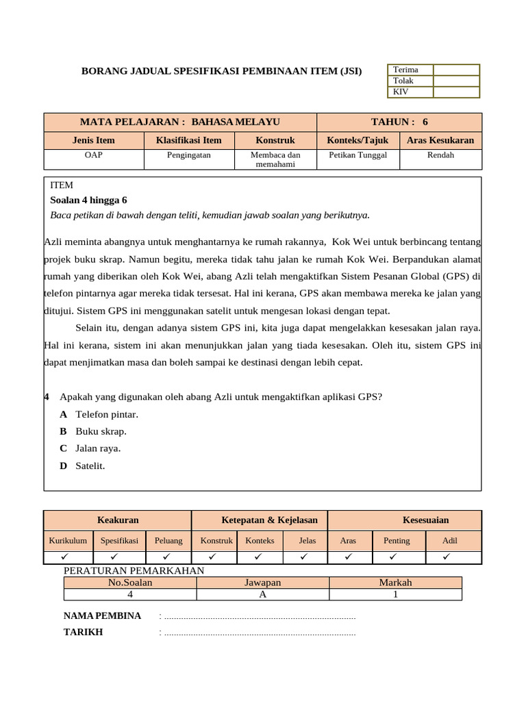 Borang Jadual Spesifikasi Item Jsi Tahun 6 | PDF