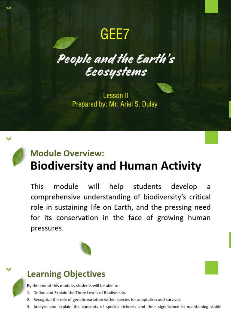 GEE7 Lecture II Biodiversity and Human Activity | PDF | Biodiversity ...
