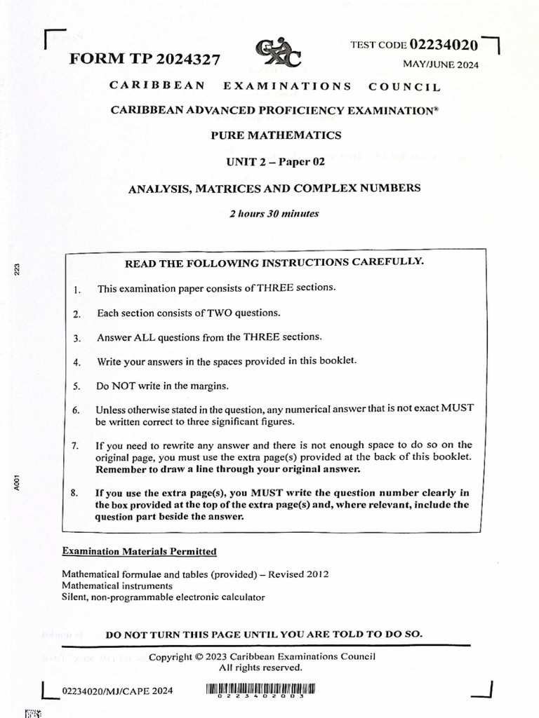 Cape Pure 2024 Unit 2 p2 Solutions B | PDF