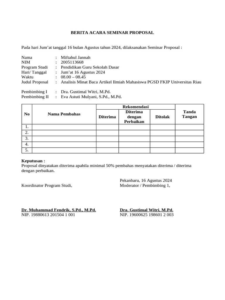 Seminar Proposal PGSD Universitas Riau | PDF