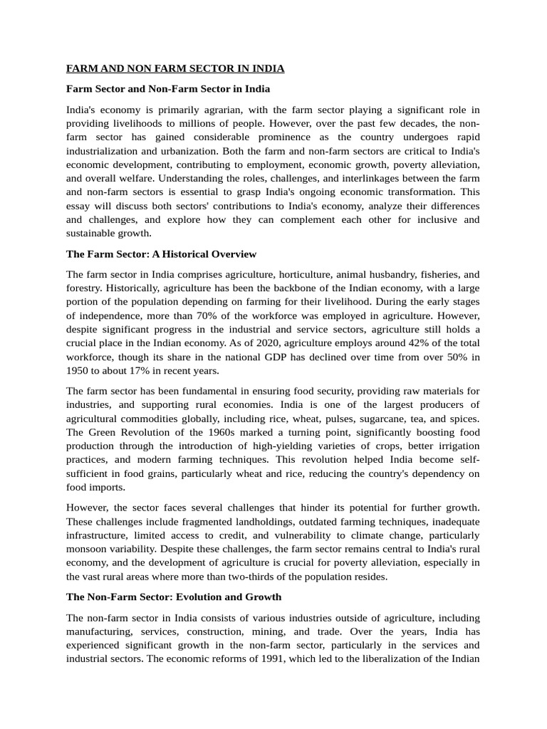 Farm and Non Farm Sector in India | PDF | Agriculture | Infrastructure