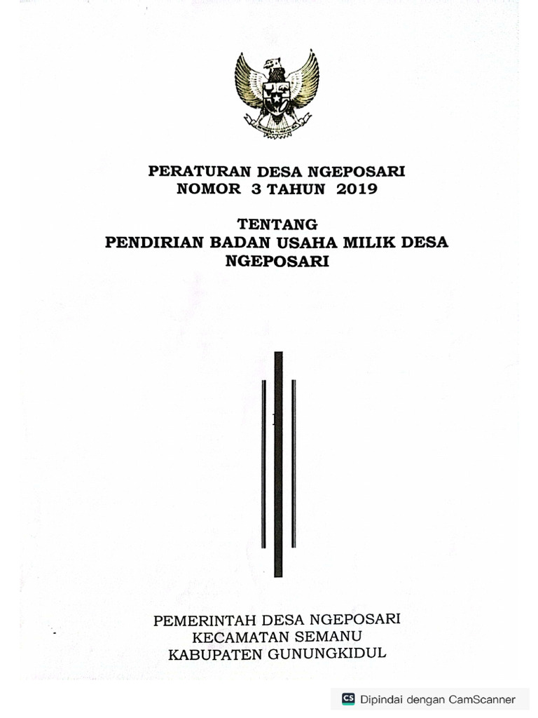 PerDes Nomor 3 Tahun 2019 Tentang Pendirian BUMDes Ngeposari | PDF
