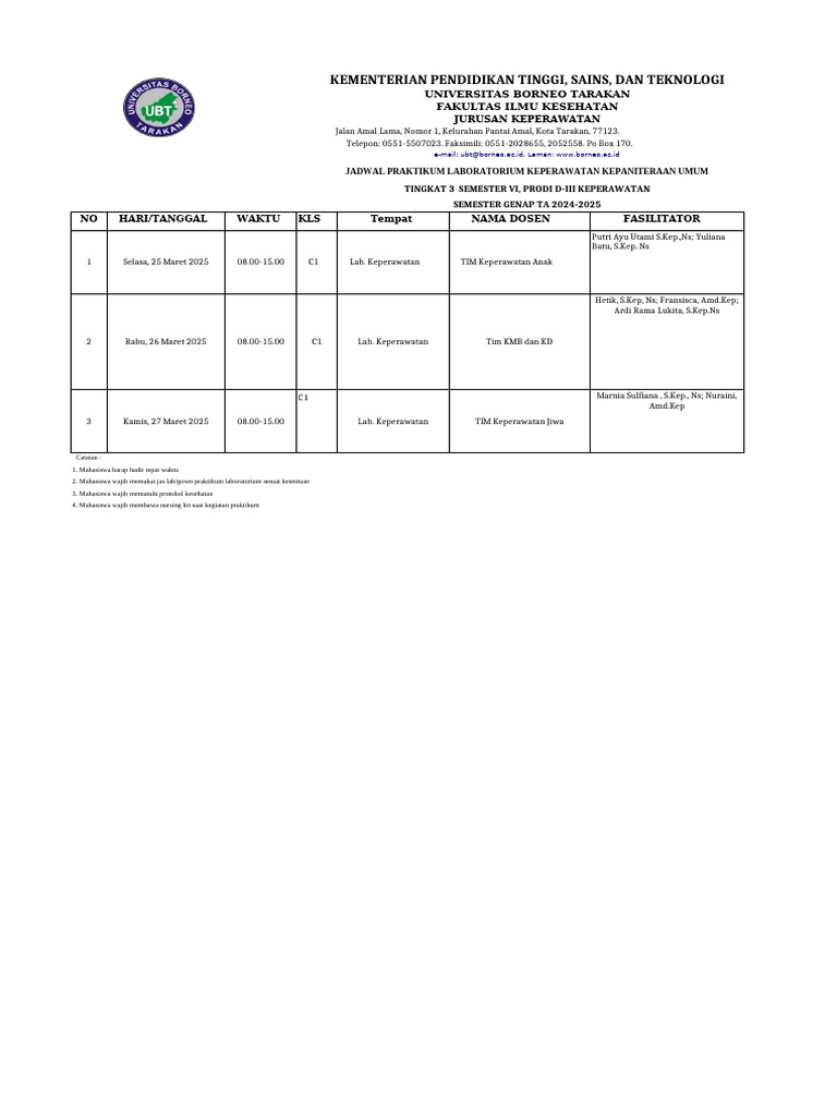 Jadwal Praktikum Laboratorium Panum - Genap Ta 2021 - 2022 | PDF