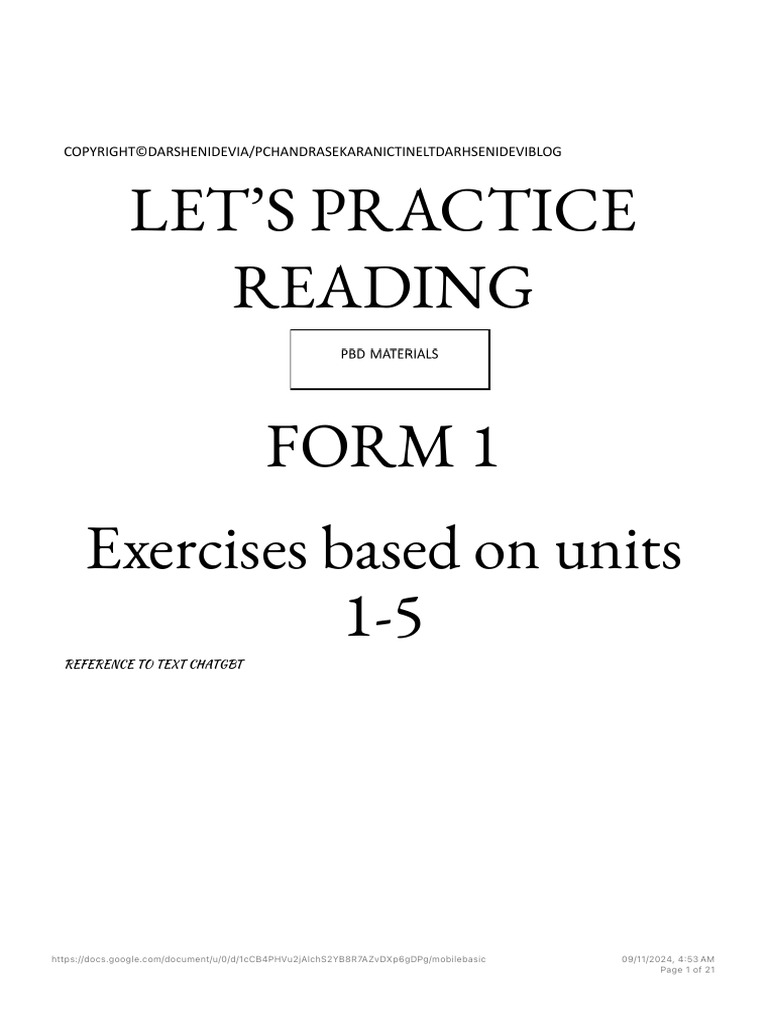 Let's Practice Reading Form 1 PBD Material | PDF | Sherlock Holmes ...