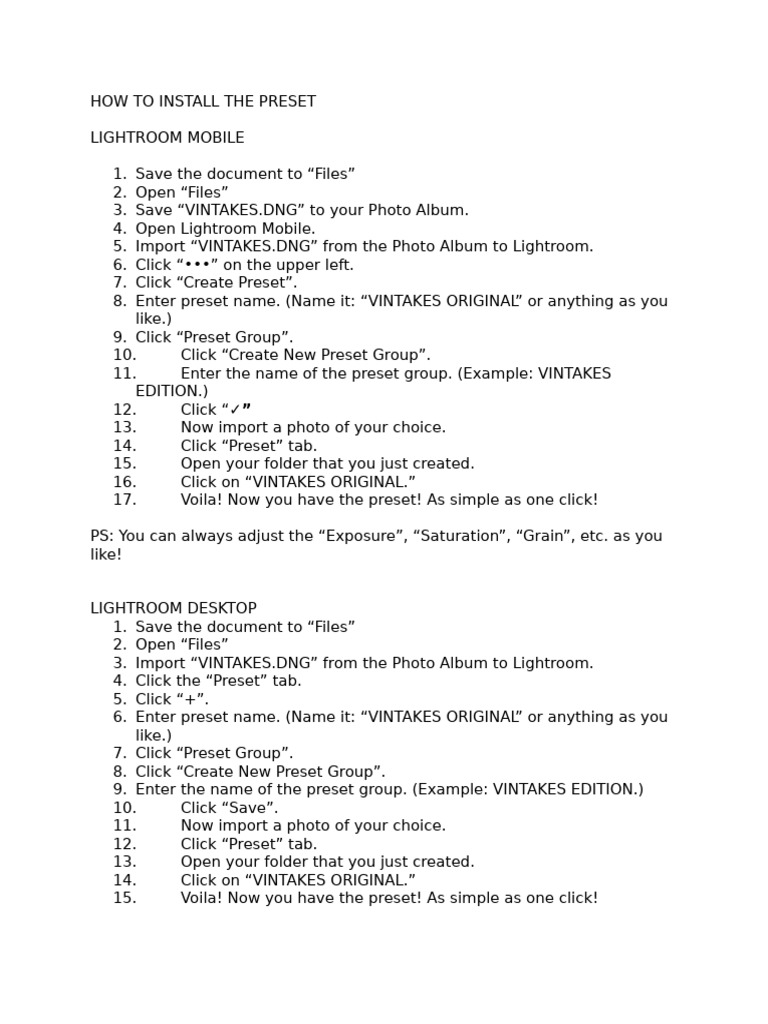 HOW TO INSTALL PRESET LIGHRTROOM | PDF