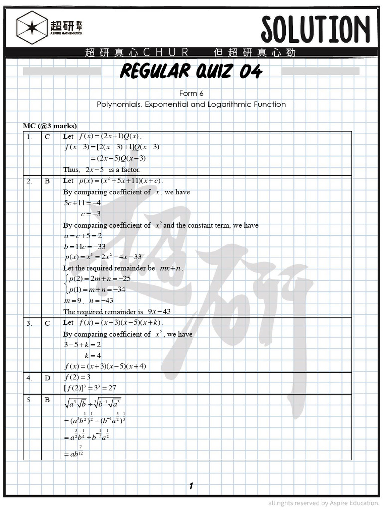 S6 Q04 Polynomials Exponential-And-Logarithmic-Functions Ver2023 Homework Solution | PDF ...