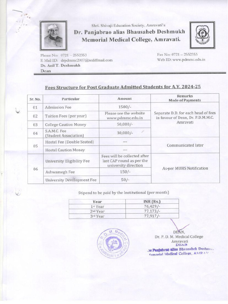 PG Fees Structure Updated 2024-25 | PDF