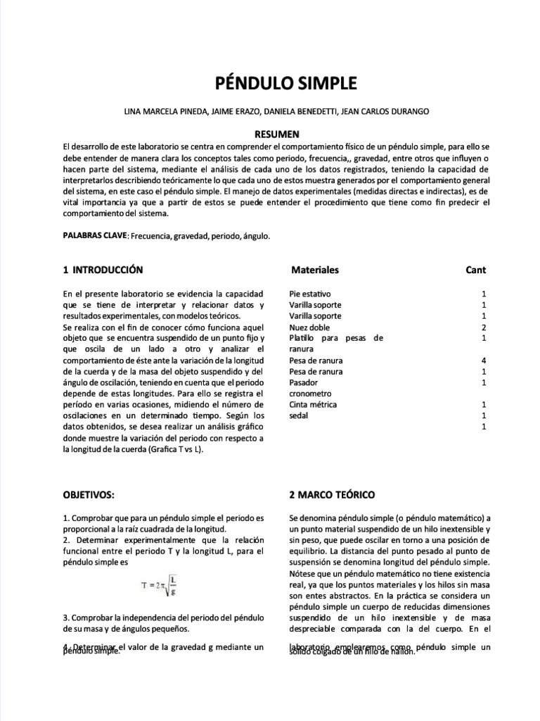 PDF Laboratorio n2 Pendulo Simple - Compress | PDF