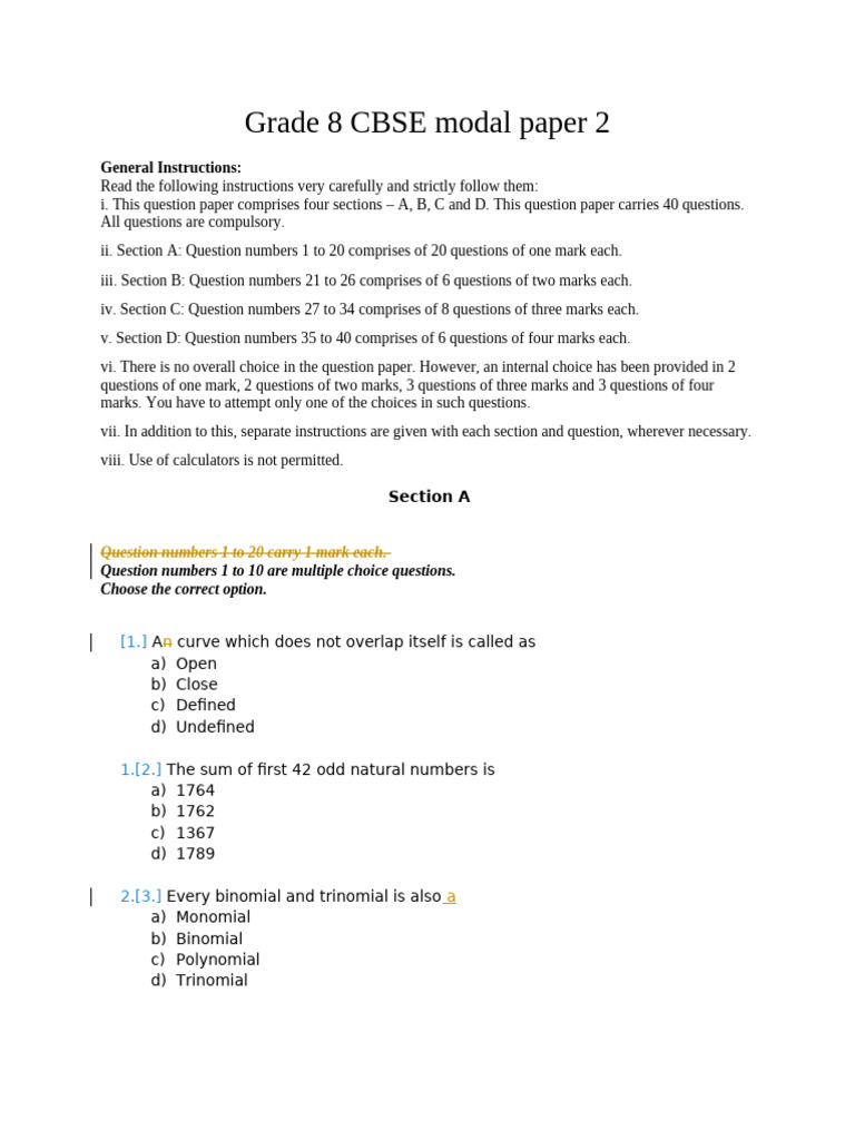 Grade 8 Cbse Modal Paper 2 | PDF | Area | Mathematics