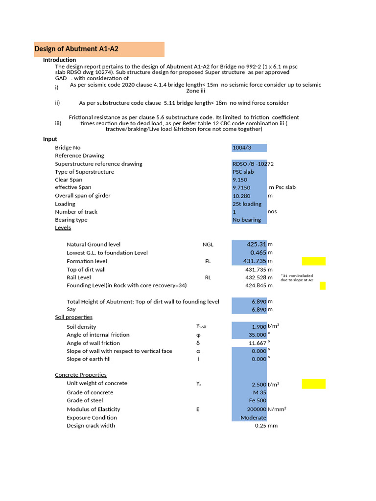 Abutment A1-A2 Design Specifications | PDF