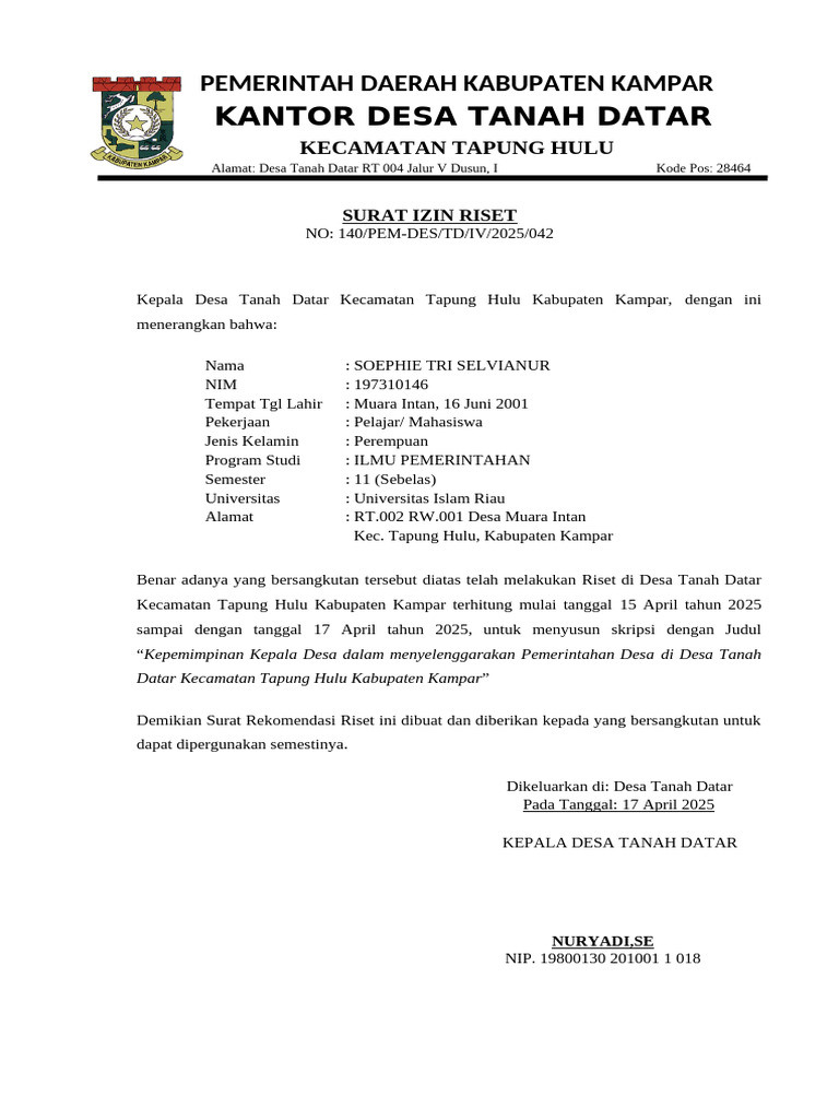 Surat Izin Riset | PDF