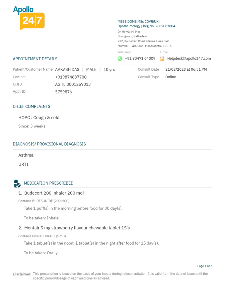 Prescription - Apollo 2471676985738900 | PDF | Medical Prescription ...
