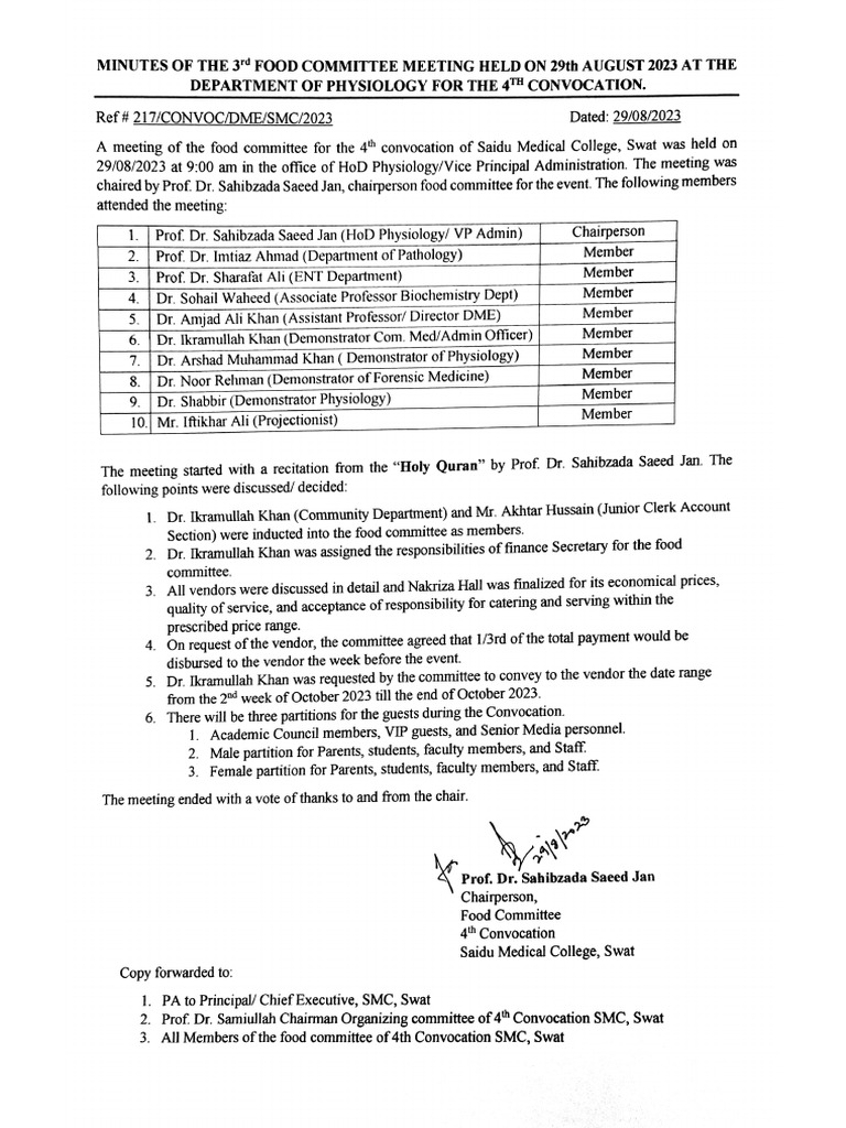 3rd Food Committee Minutes | PDF
