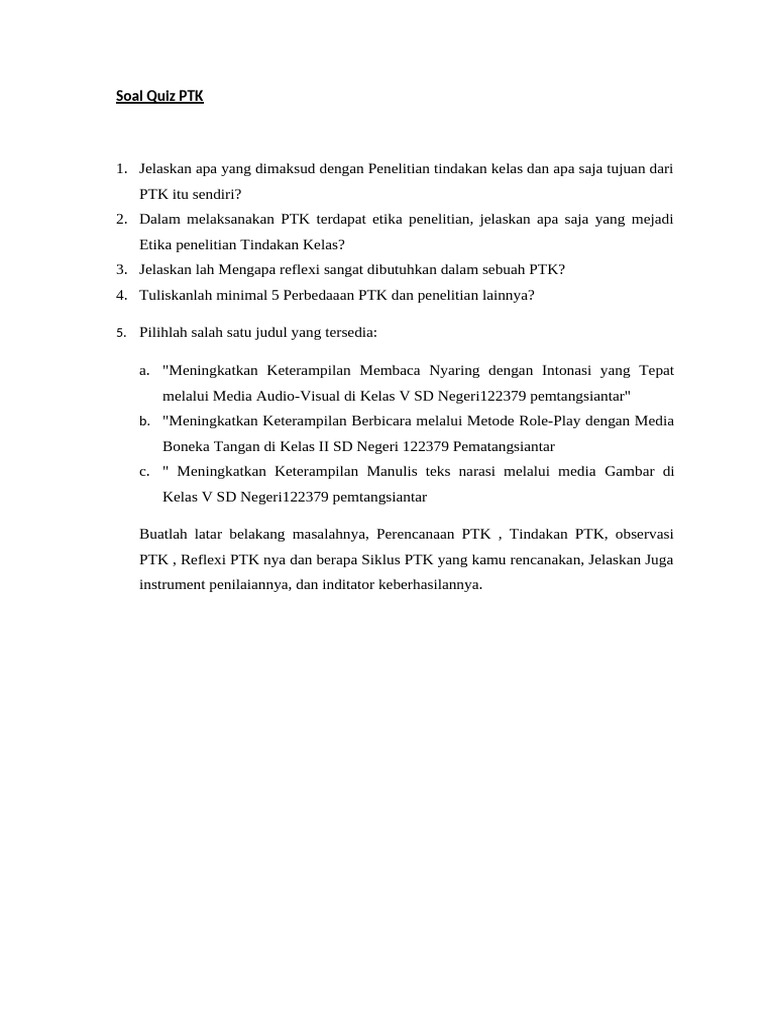 Soal Quiz PTK | PDF