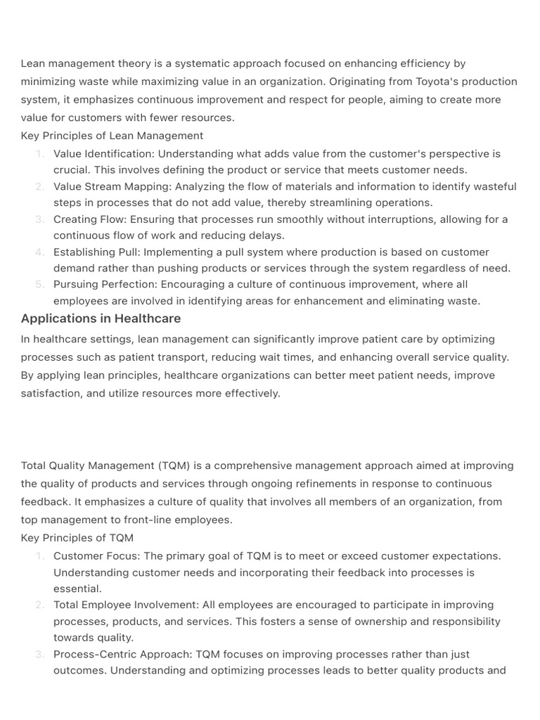 Lean Management Theory Is A Systematic Approach Focused On Enhancing ...
