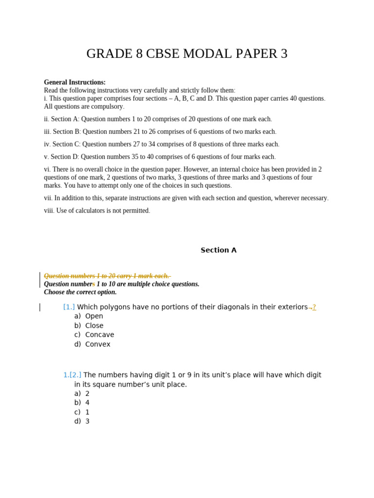 Grade 8 CBSE Modal Paper 3 | PDF | Elementary Geometry | Euclidean Geometry