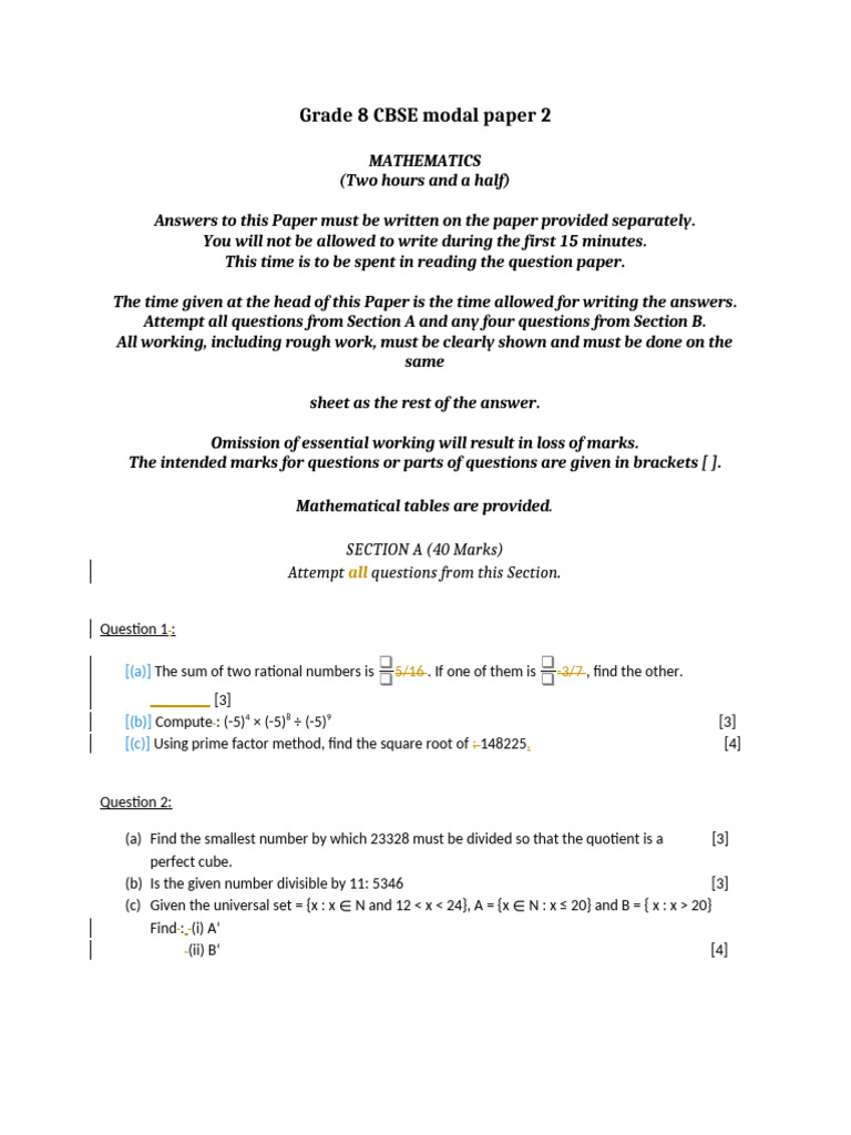 Grade 8 Icse Modal Paper 2 | PDF | Mathematics