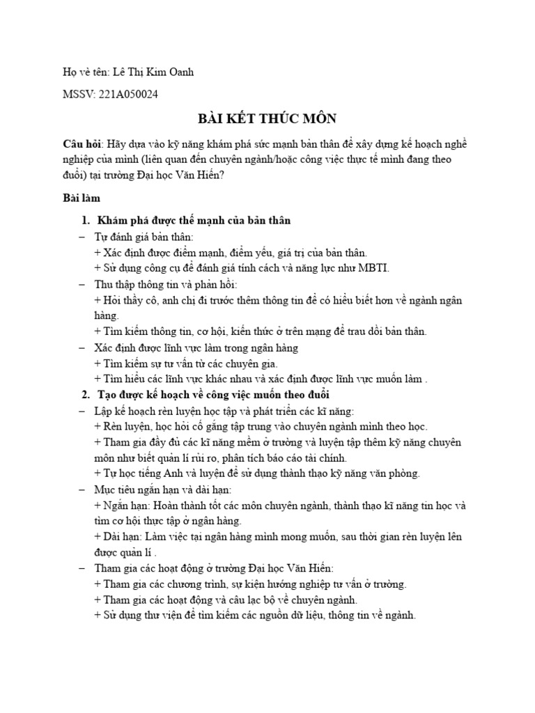 BÀI KẾT THÚC MÔN, Lê Thị Kim Oanh, 221A050024 | PDF
