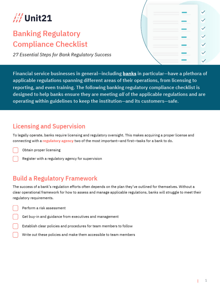 Banking Regulatory Compliance Checklist | PDF | Regulatory Compliance ...