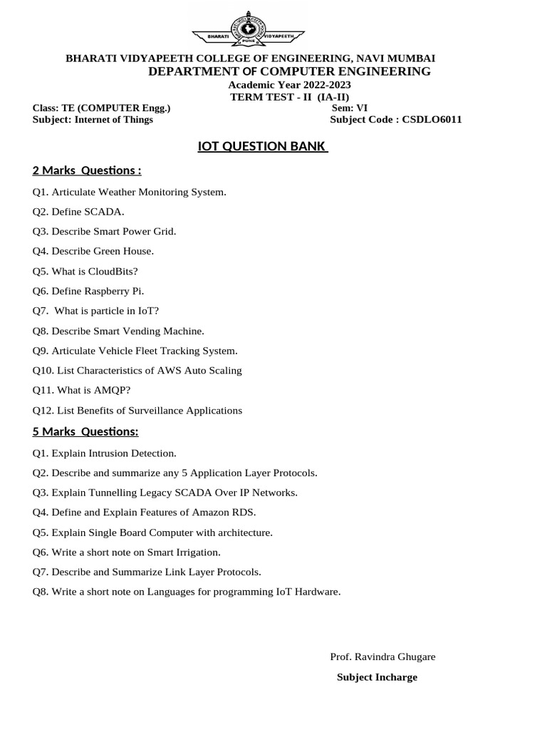 Iot Question Bank | PDF