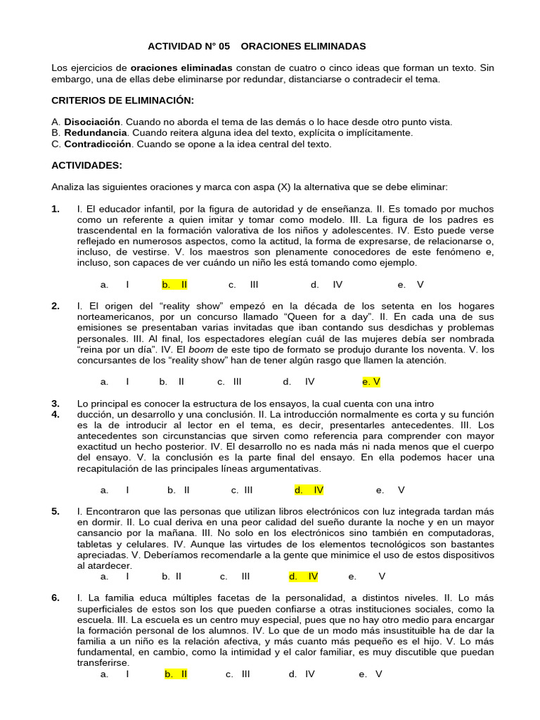 Oraciones Eliminadas | PDF