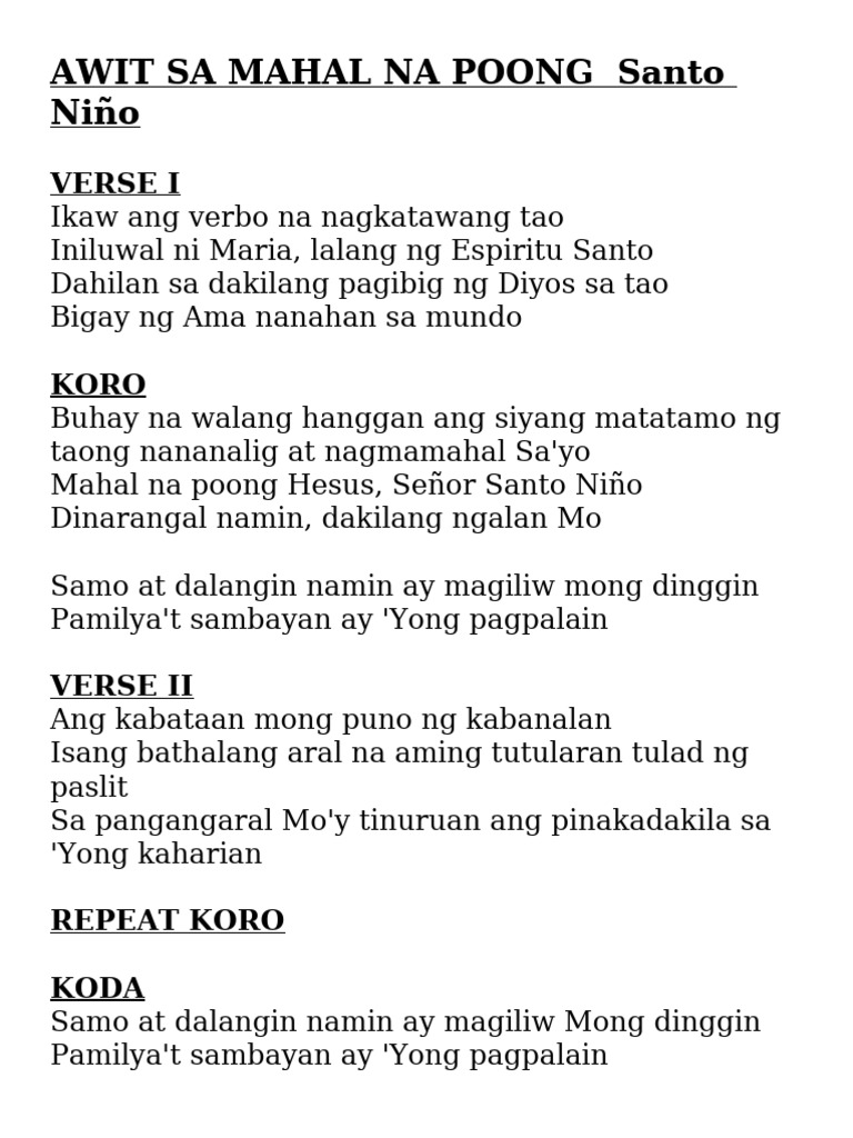 Awit Sa Mahal Na Poong Santo Niño | PDF