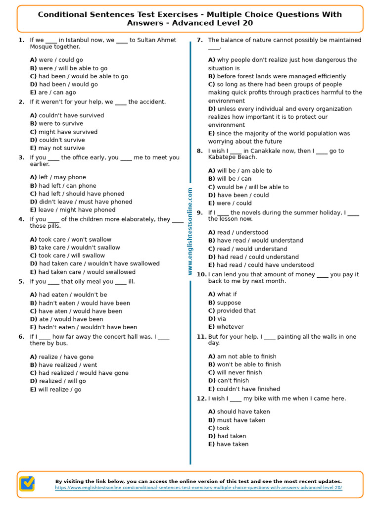 Conditional Sentences Test PDF | PDF | Multiple Choice