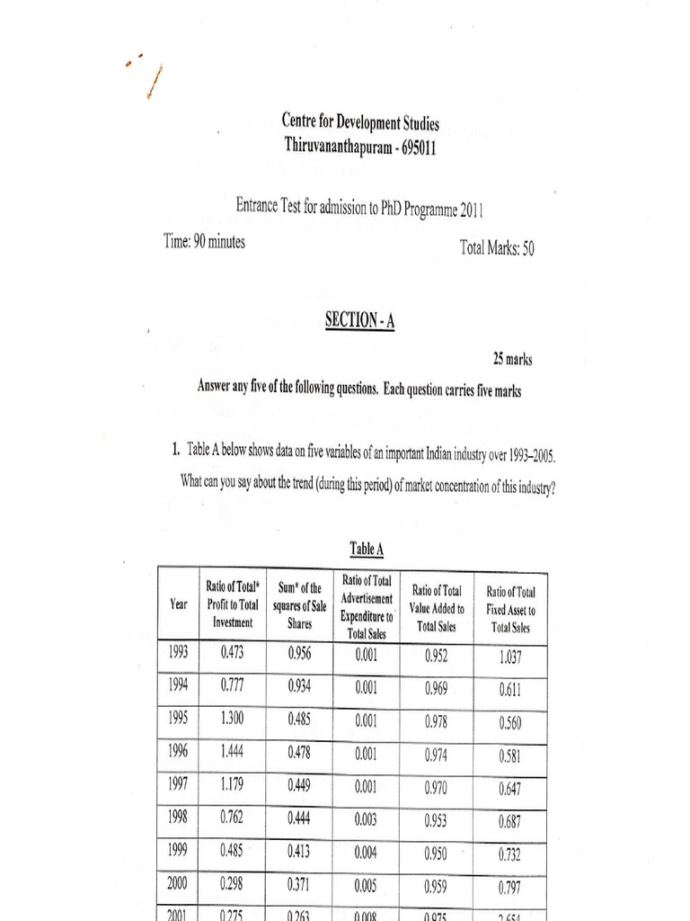PHD Entrance Exam Question Paper 2011 Min | PDF | Hypothesis ...