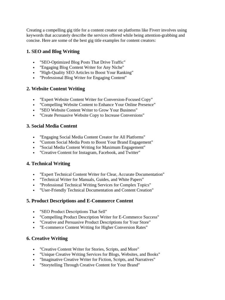 Crafting Engaging Gig Titles for Creators | PDF | Copywriting | Search ...