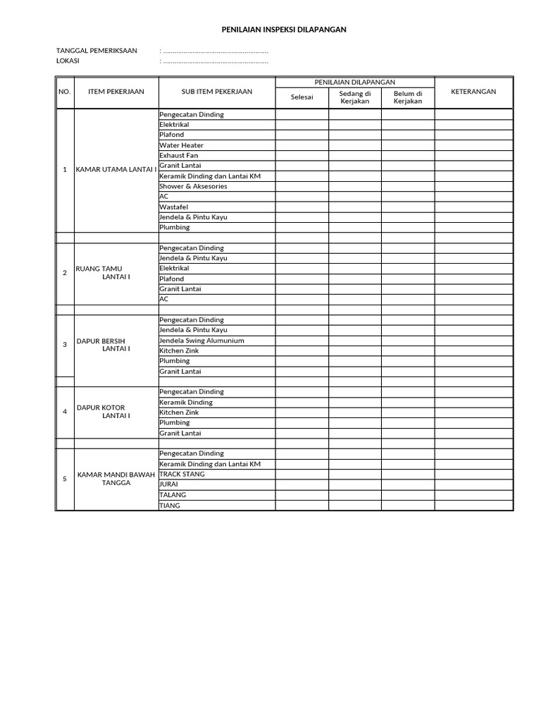 Form Inspeksi Lapangan | PDF