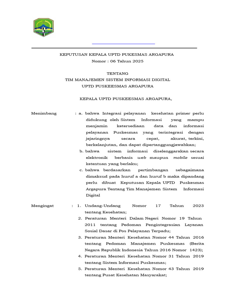 SK Tim Manajemen Sistem Informasi Digital | PDF