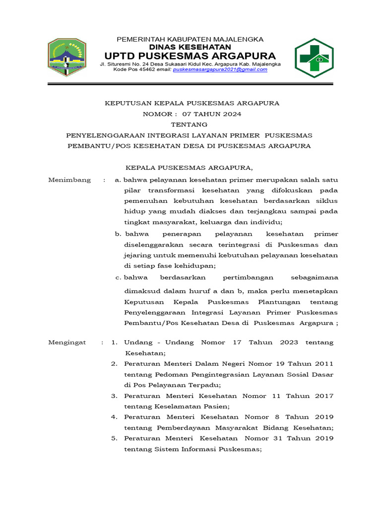 SK Penyelenggaraan Ilp Pustu Agp | PDF