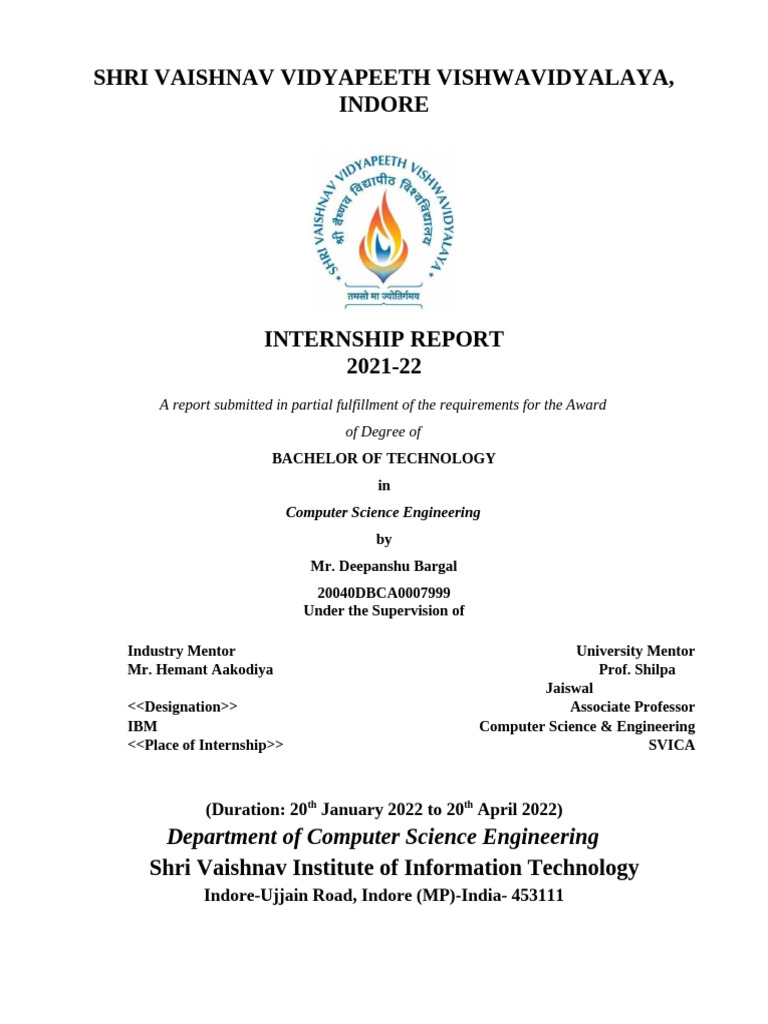 Internship Report Format | PDF | Swot Analysis | Times New Roman