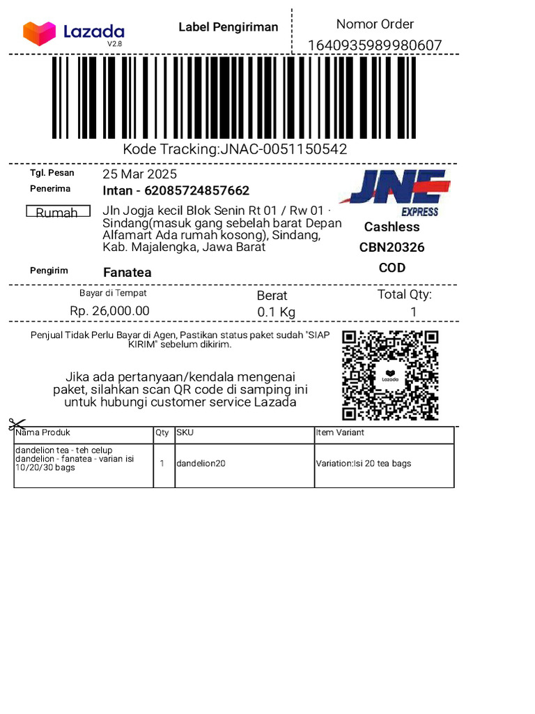 Intan - 62085724857662 Cashless CBN20326 COD | PDF