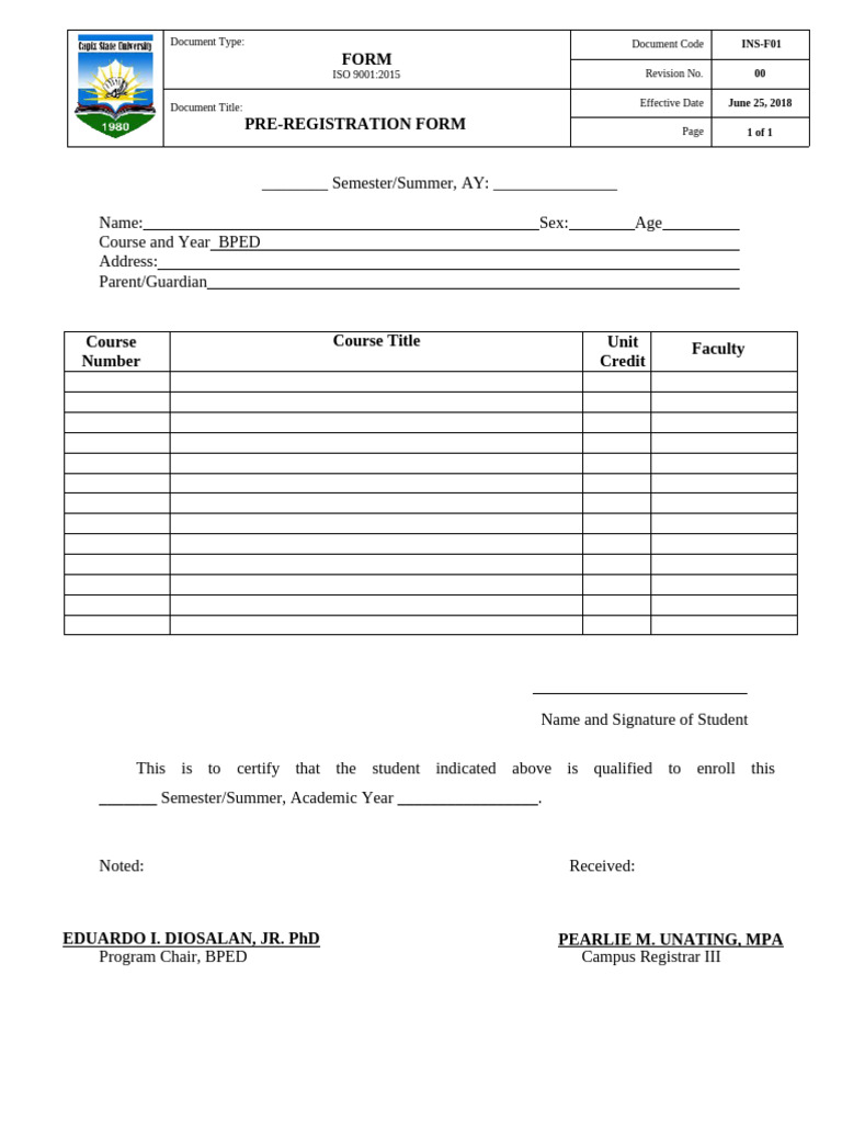 BPED Pre-Registration Form | PDF | Educational Stages | Academia