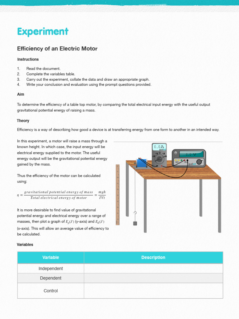 4.6 - Efficiency of A Motor - EXPERIMENT | PDF | Potential Energy ...